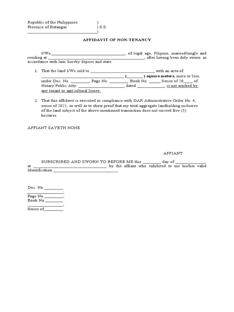 Affidavit of Non Tenancy | PDF