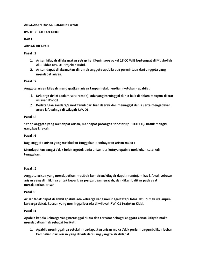 Anggaran Dasar Rukun Kifayah | PDF