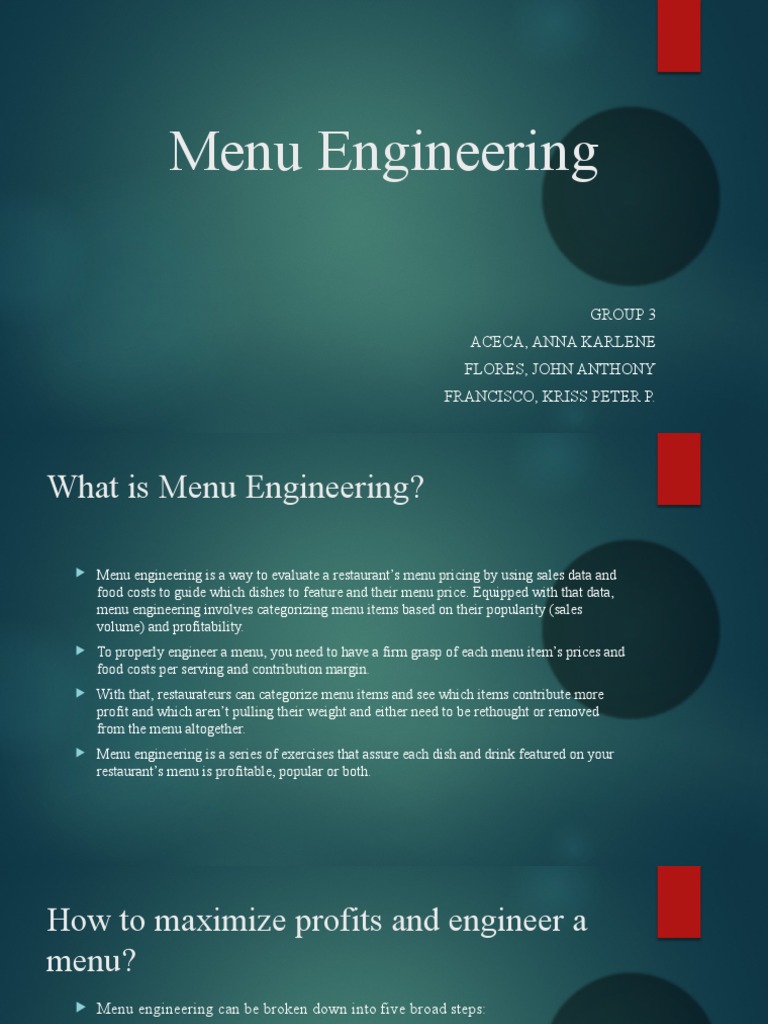 3.menu Engineering | PDF | Menu | Hamburgers