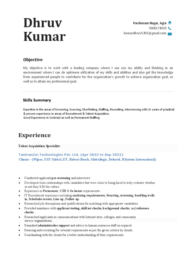 Dhruv Kumar - IT Recruiter - KBC Technologies | PDF | Recruitment | Human Resources