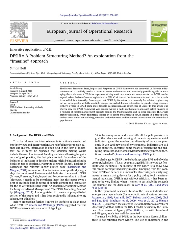 DPSIR A Problem Structuring Method An Exploration From The | PDF | Policy | Sustainability