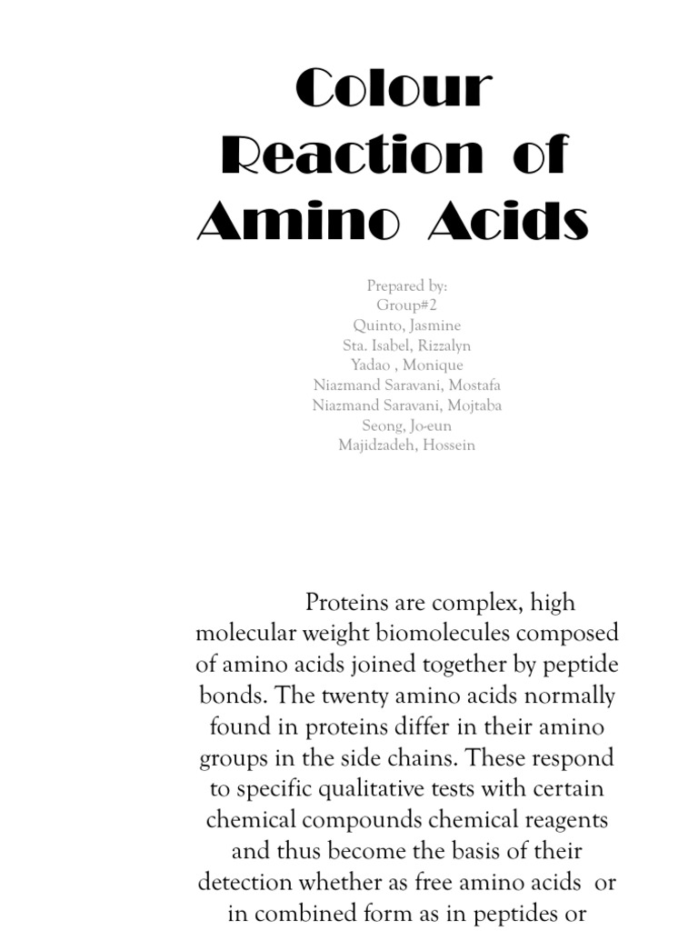 Colour Reaction of Amino Acids | PDF | Amine | Amino Acid