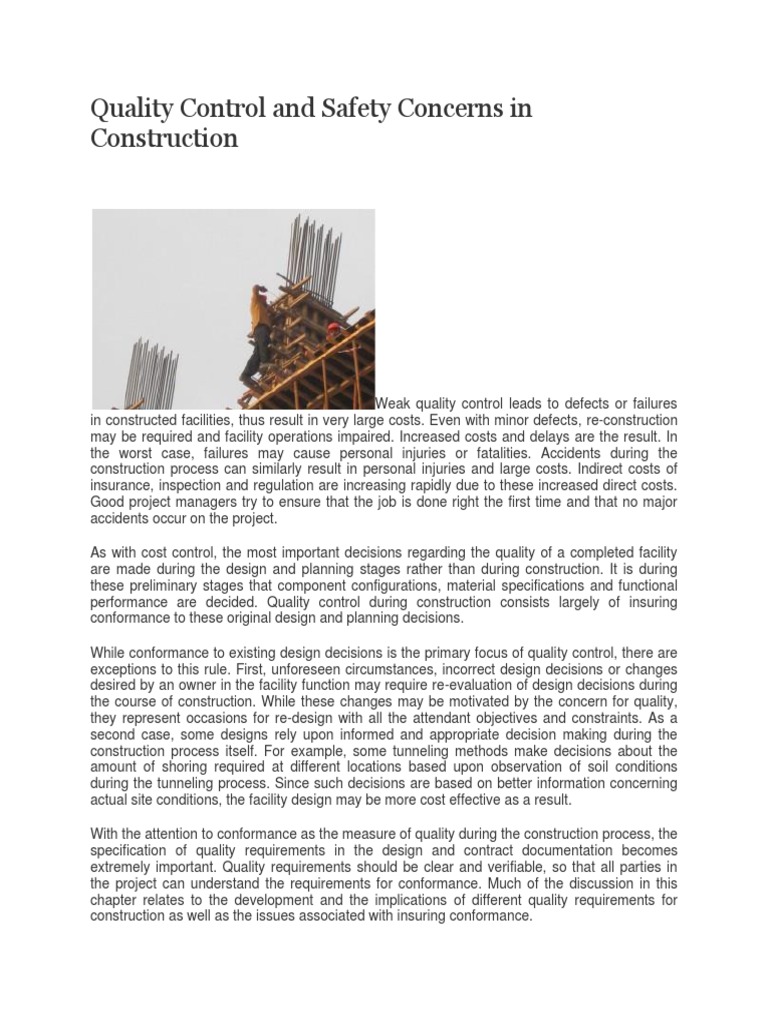 Quality Control and Safety Concerns in Construction | PDF | Traffic ...