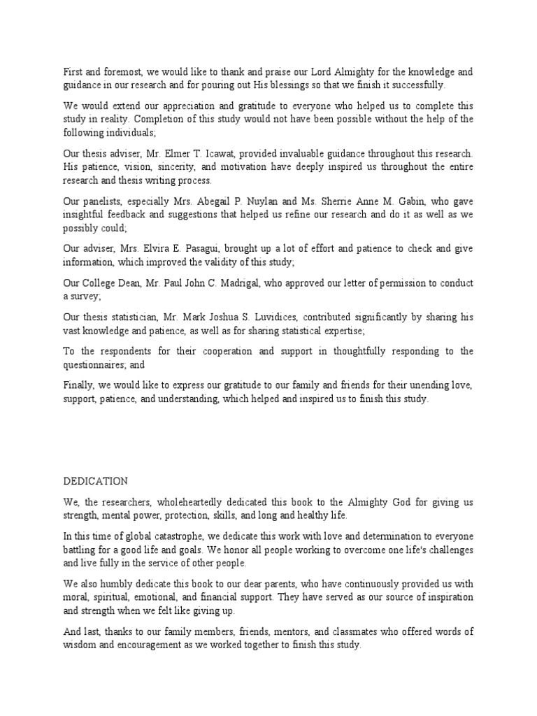 Acknowledgement and Dedication | PDF