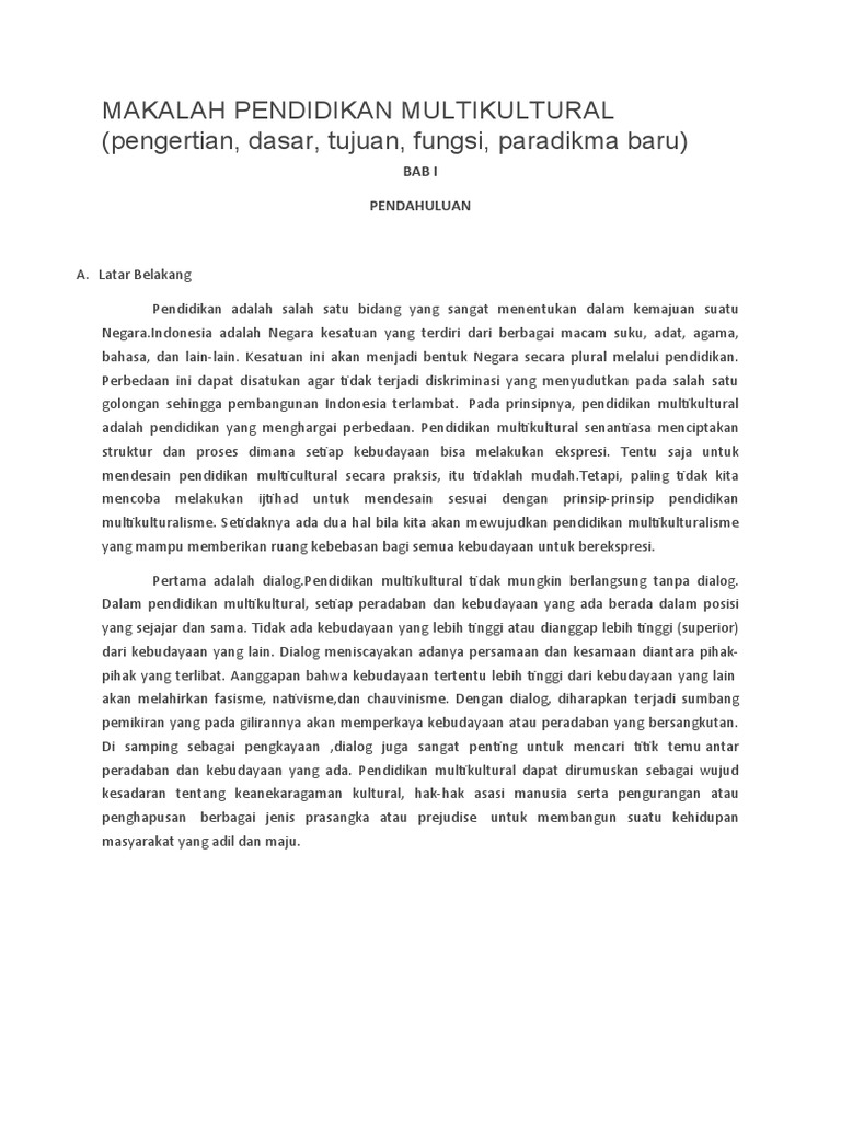 Makalah Pendidikan Multikultural | PDF