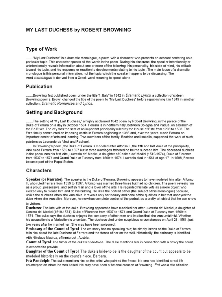 MY LAST DUCHESS by ROBERT BROWNING | PDF