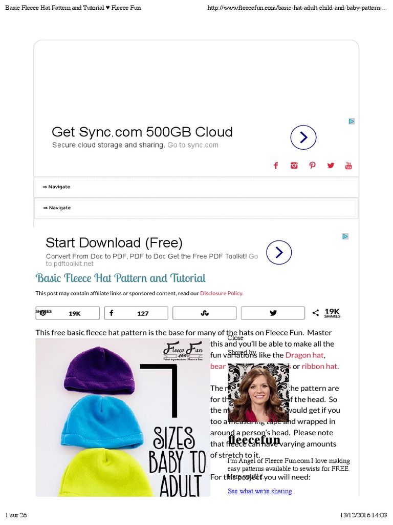 Basic Fleece Hat Pattern and Tutorial Fleece Fun | PDF | Seam (Sewing ...