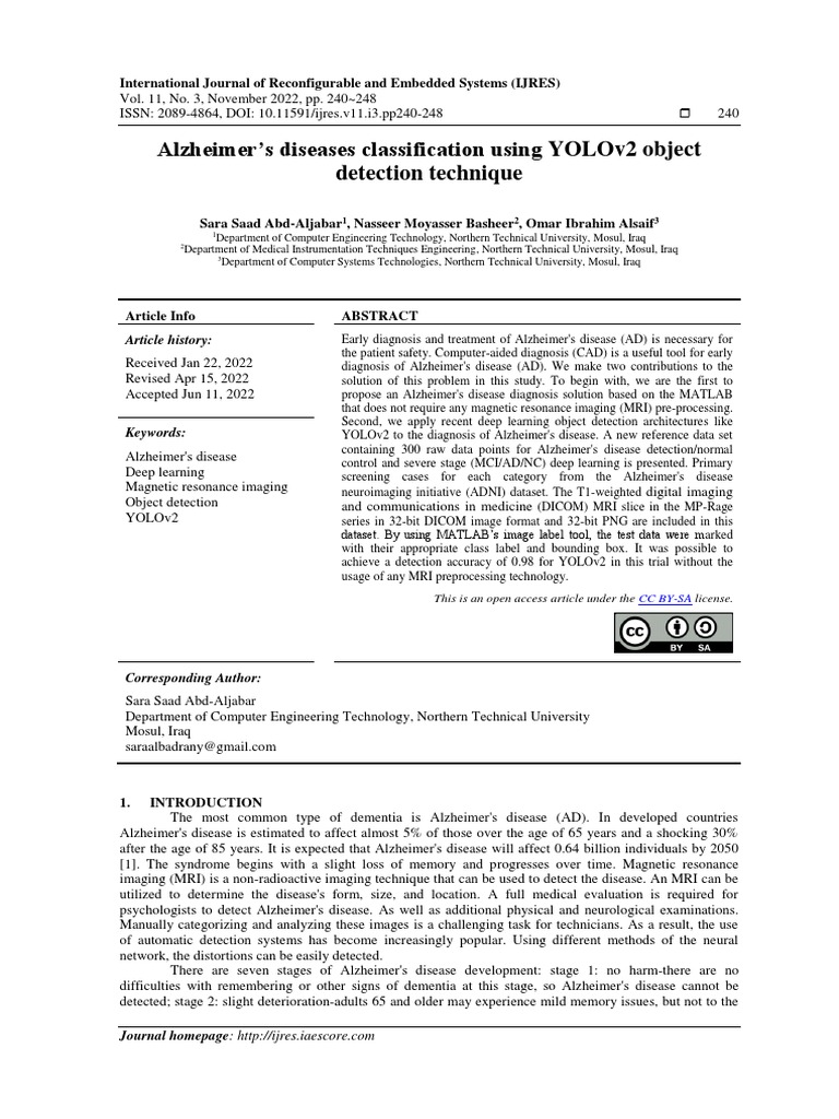Alzheimer S Diseases Classification Using Yolov2 Object Detection Technique Pdf Cognition