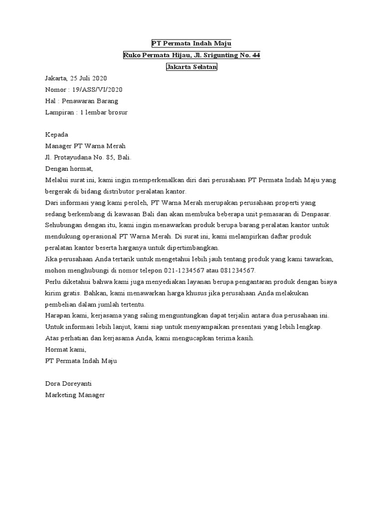 Contoh Surat Penawaran Barang | PDF