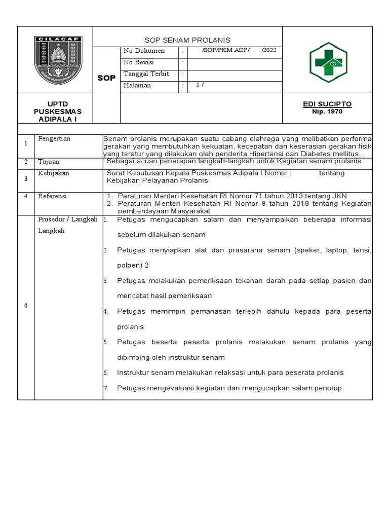 Sop Senam Prolanis | PDF