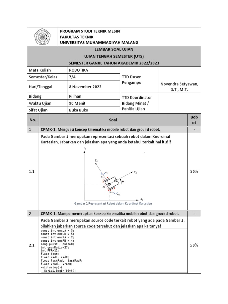 Soal UTS Robotika TM 2022 | PDF