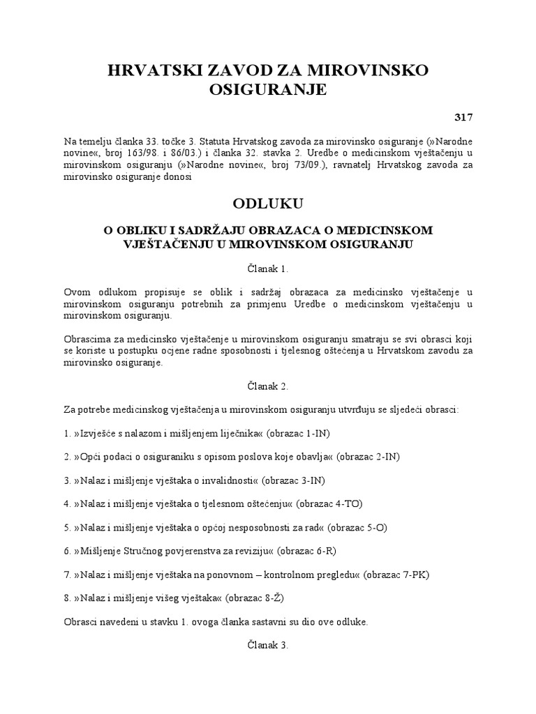 Hrvatski Zavod Za Mirovinsko Osiguranje: Odluku | PDF