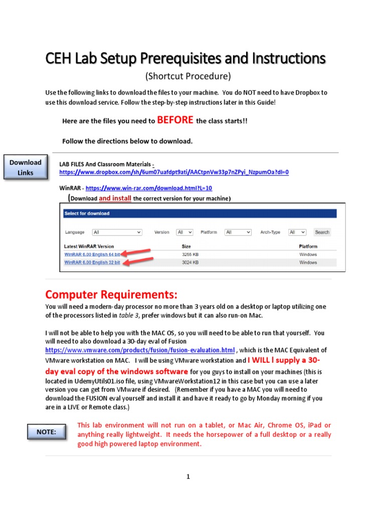 CEH Lab Setup Prerequisites and Instructions: Computer Requirements ...