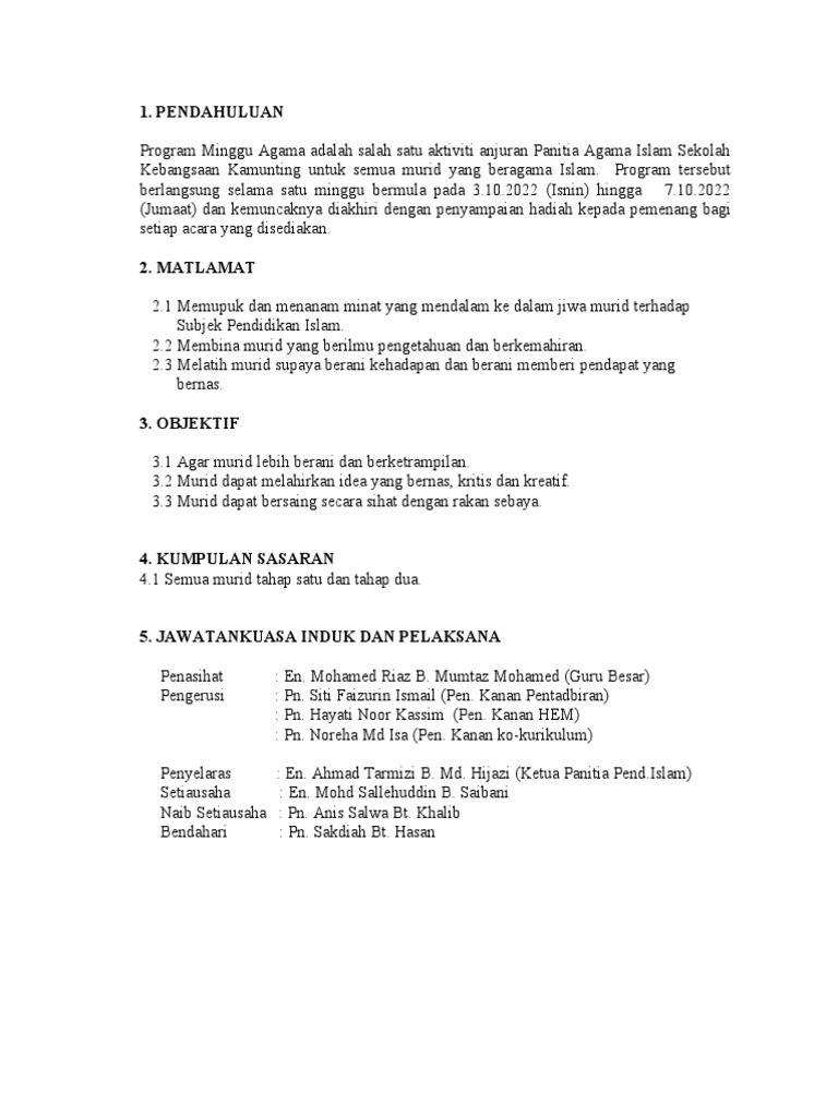 Kertas Kerja Minggu Agama 2022 | PDF