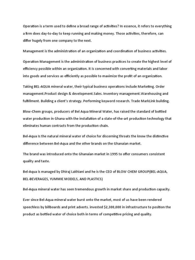 Operation Management Assignment | PDF | Water | Bottled Water