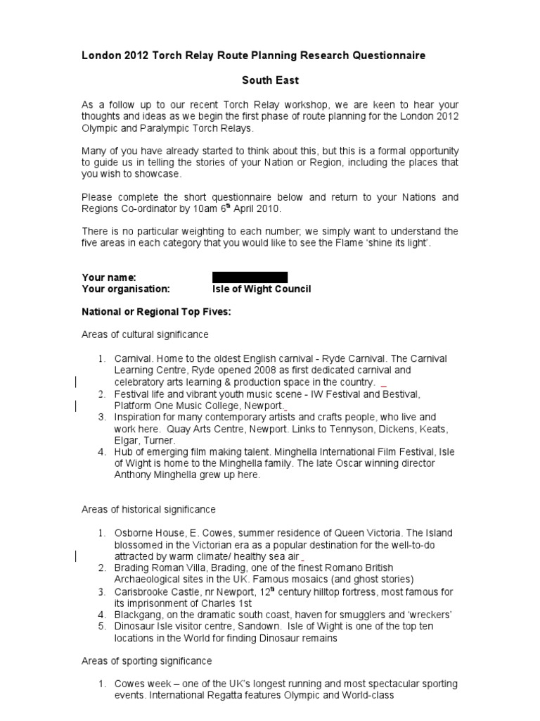 Completed Route Planning Questionnaire SOUTH Final) - REDACTED | PDF ...