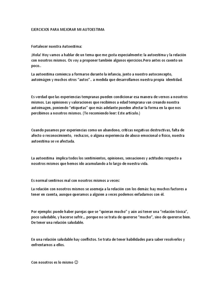 Ejercicios para Mi Autoestima | PDF | Autoestima | Metafísica de la mente