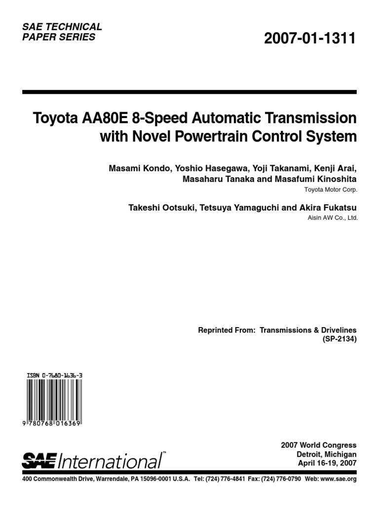 SAE - 2007 01 1311ToyotaAA80E | PDF | Manual Transmission | Clutch