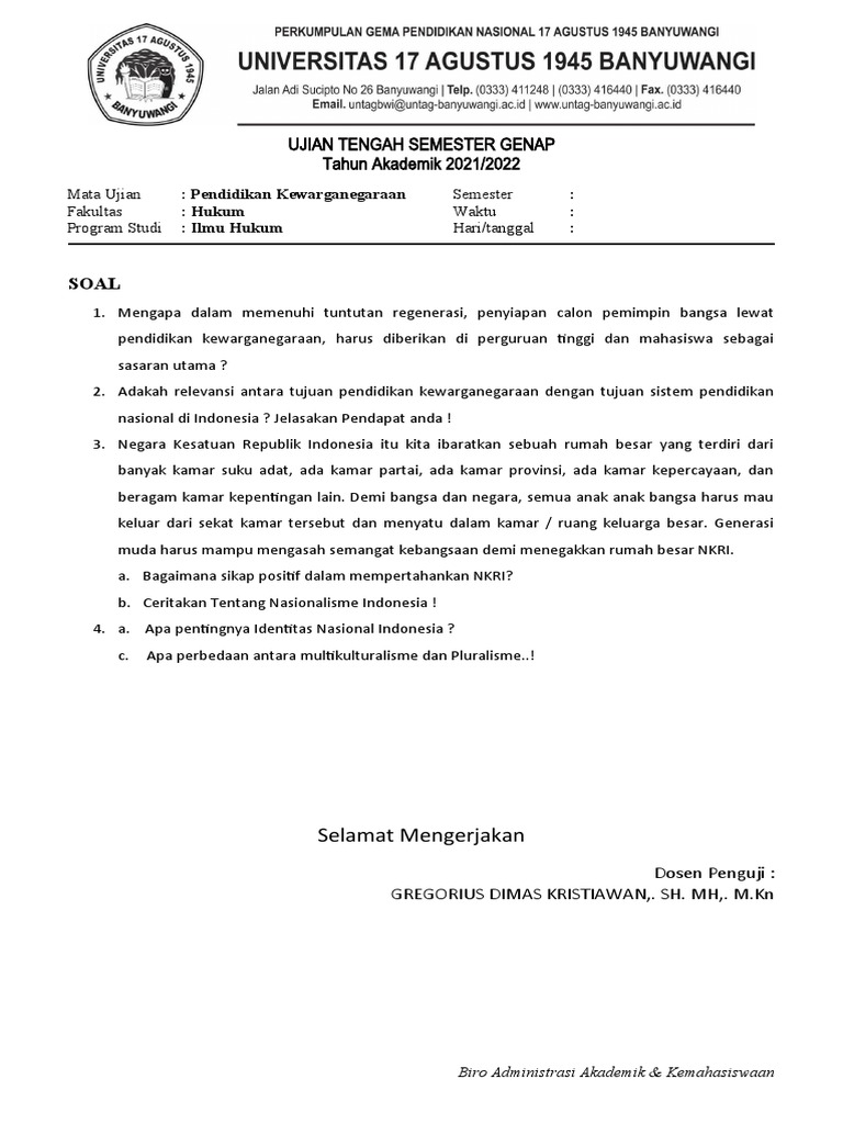Soal Uts Pend Kewarganegaraan Gregorius Dimas Kristiawan | PDF