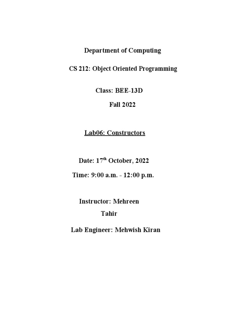 Oop Lab Cpp 2 Pdf Programming Constructor Object Oriented Programming