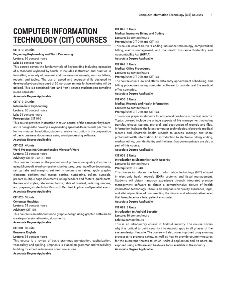 Computer Information Technology (CIT) Courses | PDF | Computer Network ...