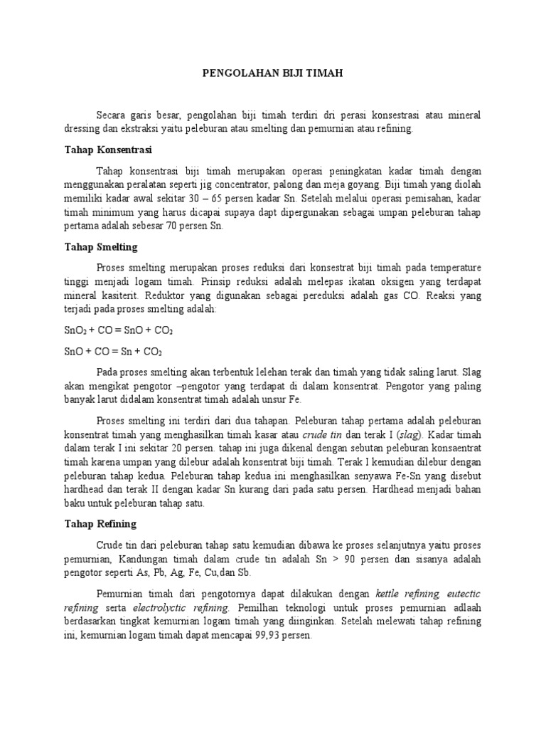 Pengolahan Biji Timah | PDF