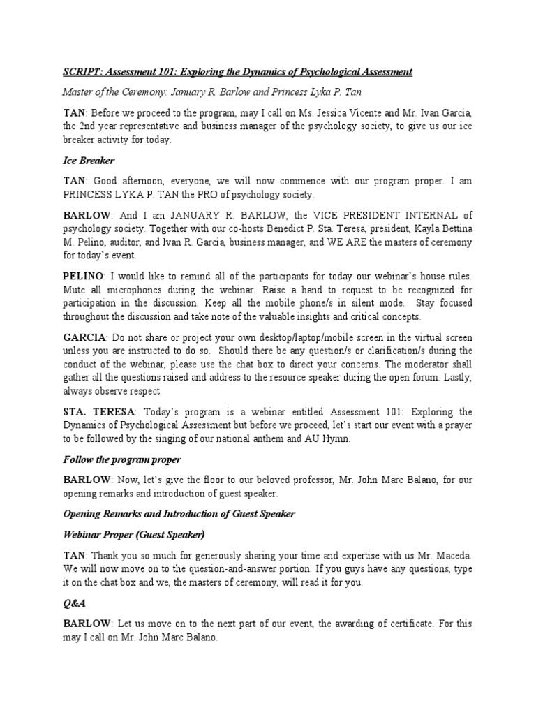 Script Assessment | PDF