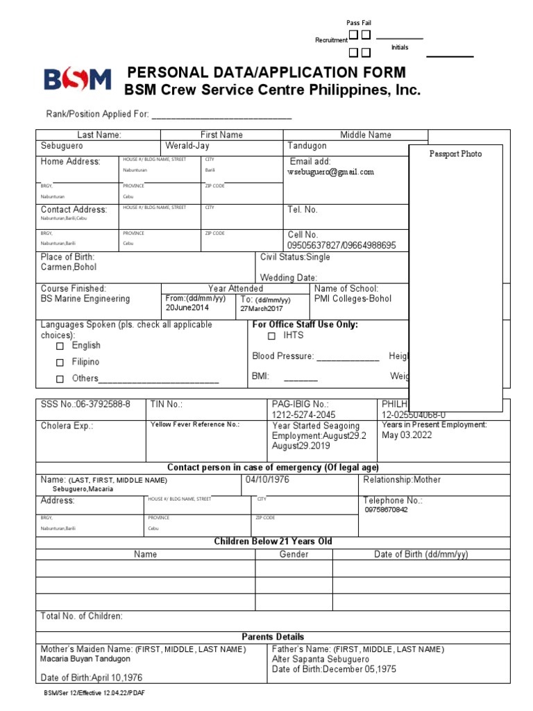 BSM Form | PDF