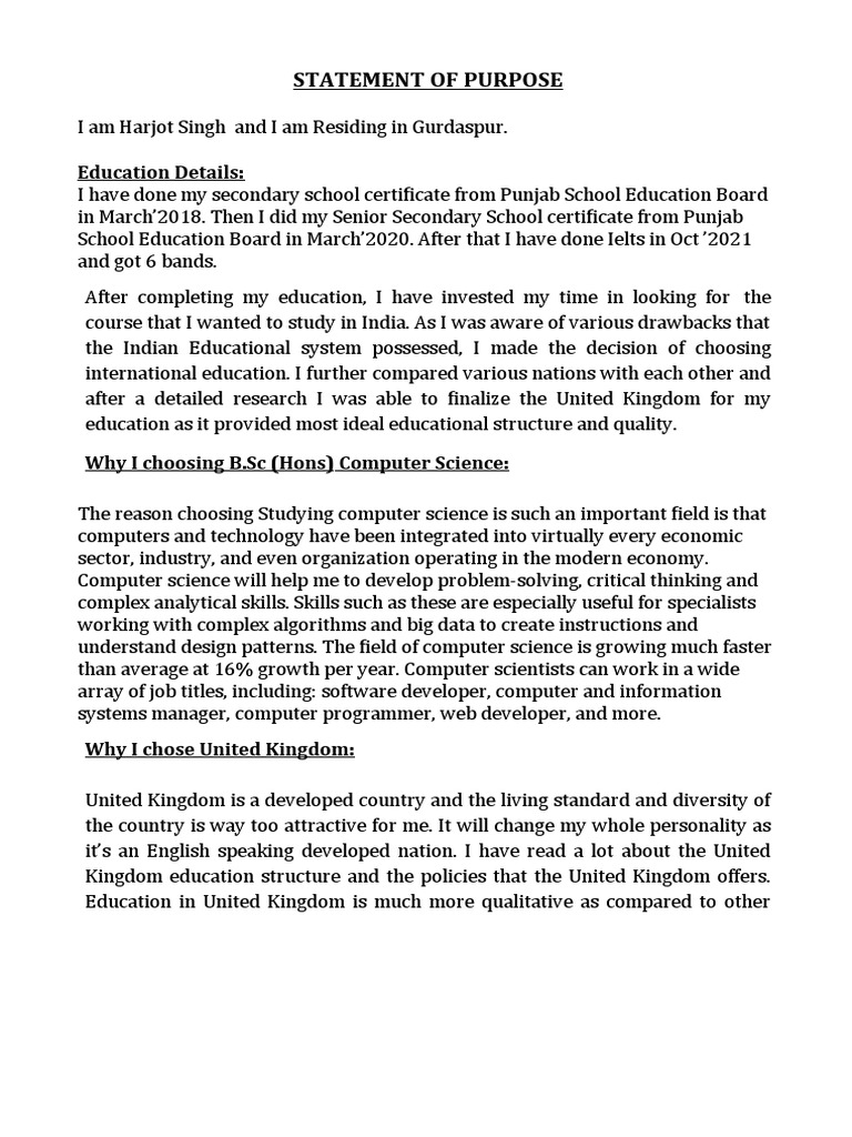 Sop Uel | PDF | Computer Science | Bachelor Of Science