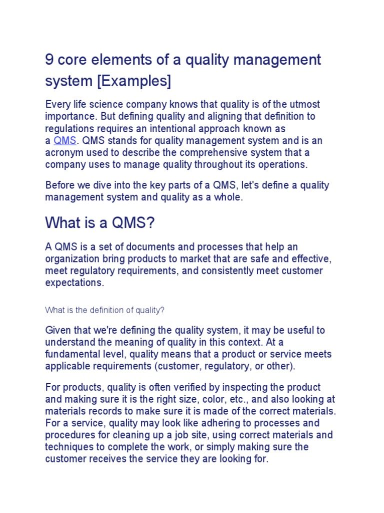 9 Core Elements of A Quality Management System (Examples) | PDF ...