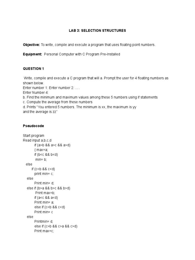 Lab 3 - Selection Structures | PDF | Systems Engineering | Computing