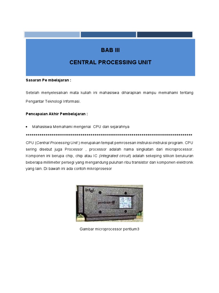 Pertemuan 3 Central Processing Unit | PDF
