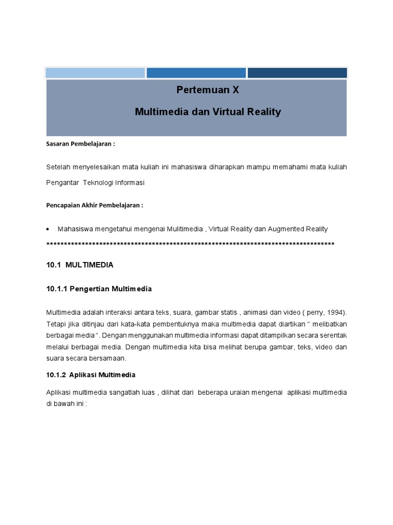 Pertemuan 10 Multimedia Dan Virtual Reality | PDF | Teknologi & Rekayasa