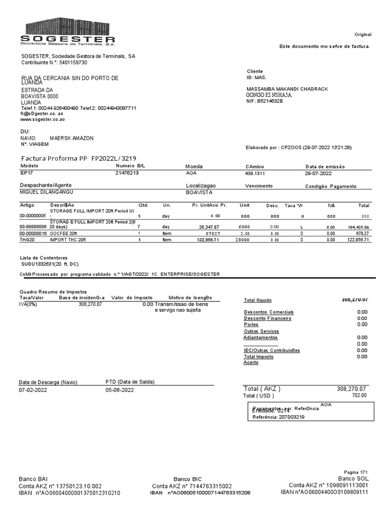 Factura Proforma PP FP2022L/3219 | PDF | Imposto sobre Valor Agregado ...