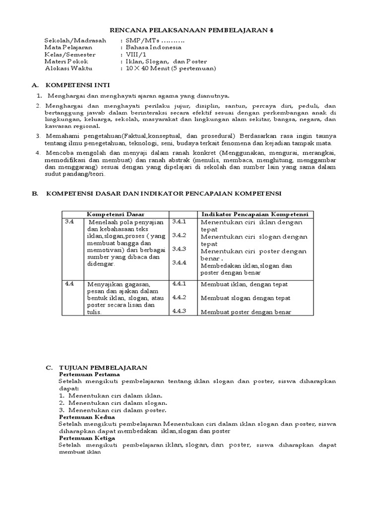 Contoh RPP Lengkap 4c | PDF