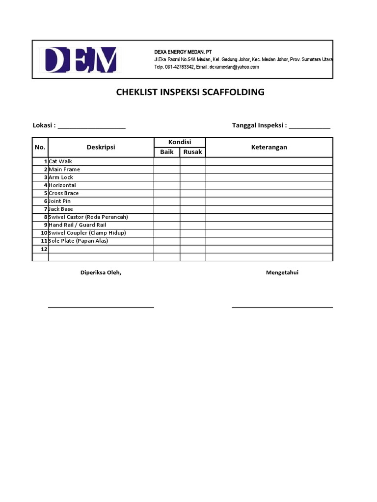 Form Inspeksi Scaffolding DEXA Energy | PDF