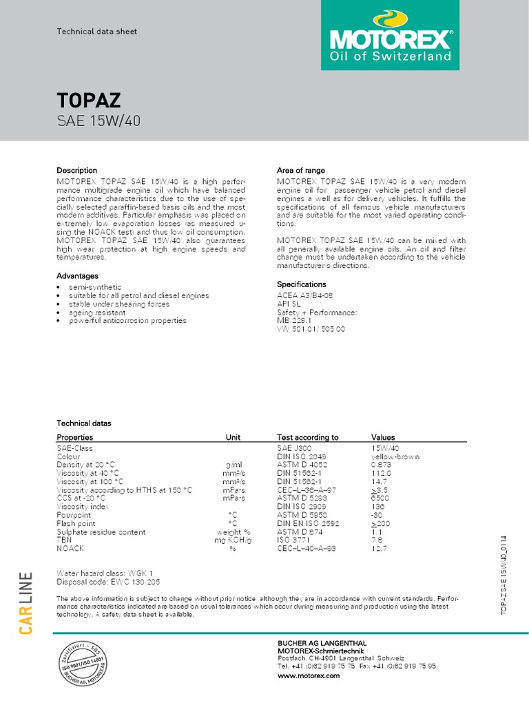 Topaz Sae 15W40 en | Download Free PDF | Motor Oil | Liquids