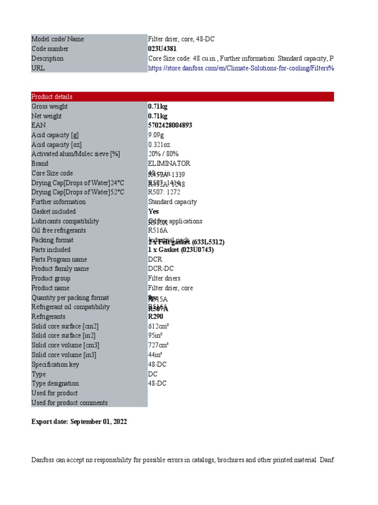Danfoss Product Comparison 2022 09 01 | PDF | Chemistry
