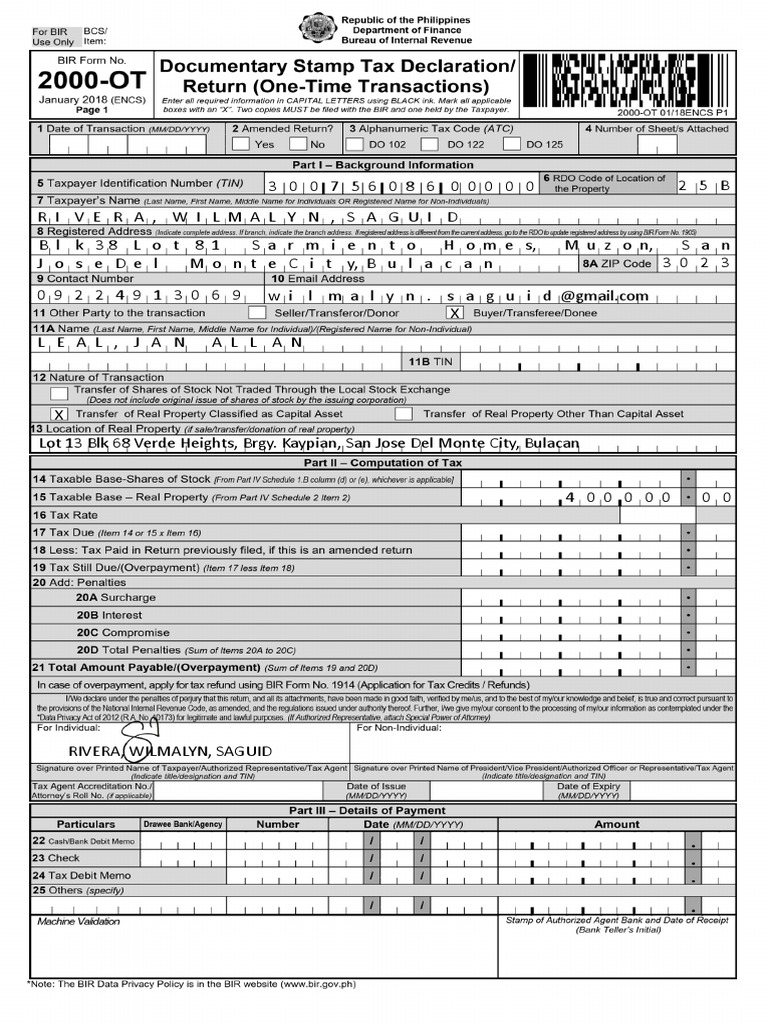 DST Form 2000-OT Wilmalyn | PDF