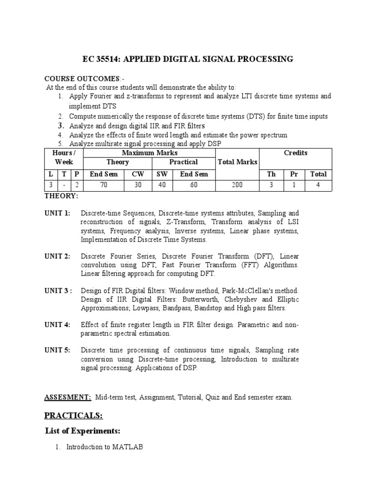 Digital Signal Processing Course | PDF | Digital Signal Processing | Discrete Fourier Transform
