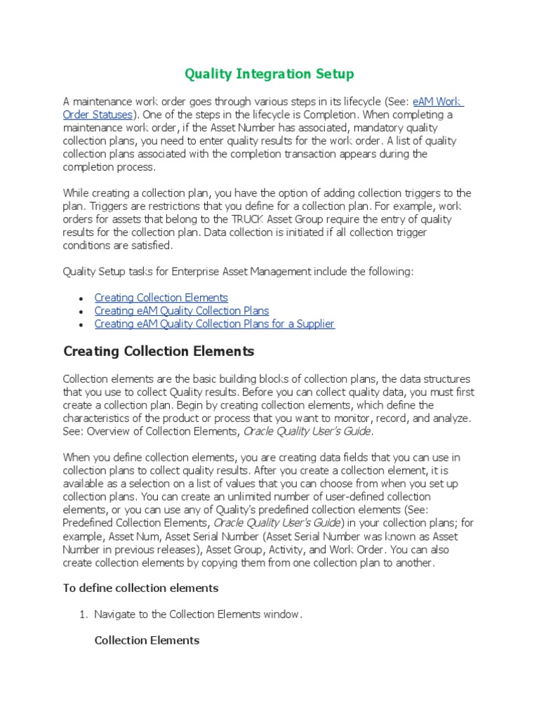 eAM Quality Collection Setup Guide | PDF | Sql | Databases