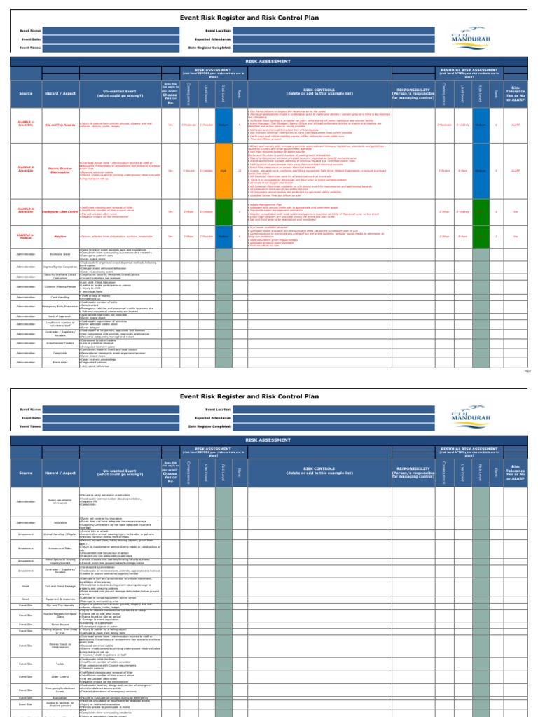 Event Risk Management Plan Template | PDF | Risk | Electrician