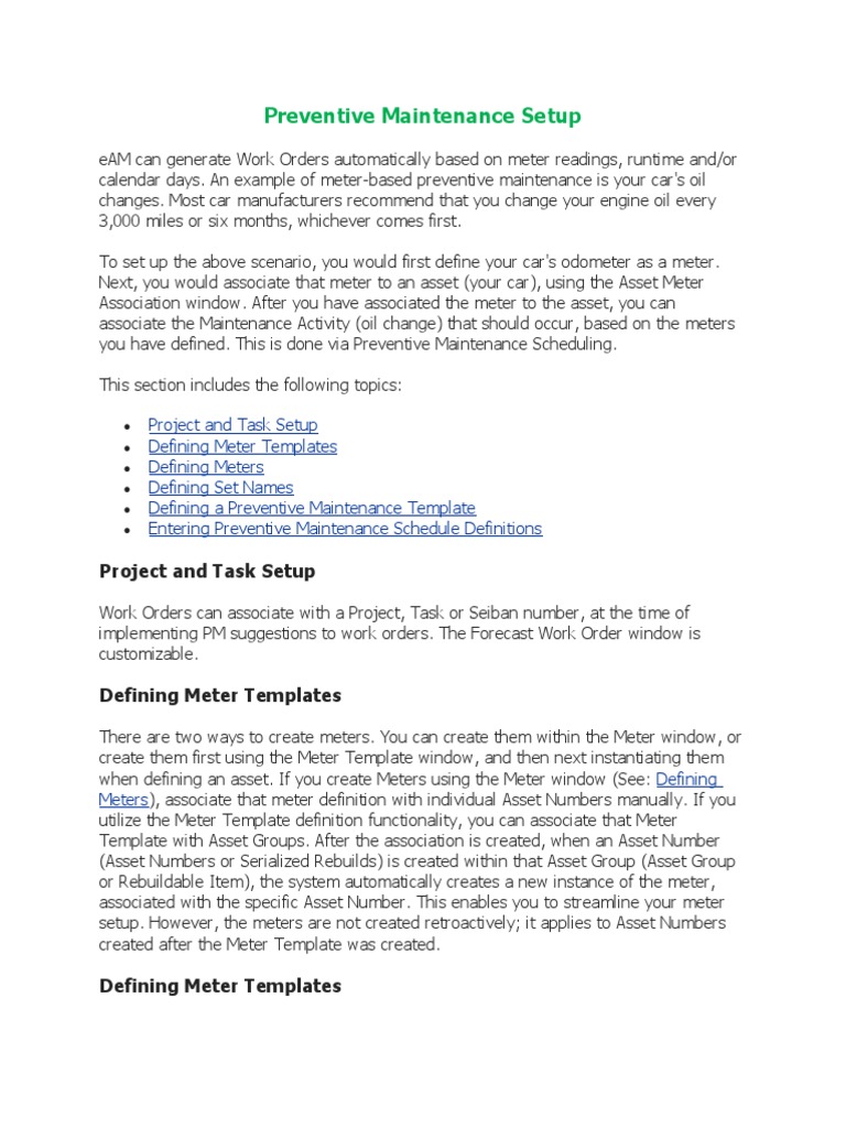 Preventive Maintenance Setup | PDF | Scheduling (Computing) | Least Squares
