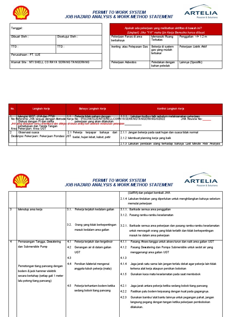 Aid-shell-0013-Jha (Job Hazard Analysis) - Pekerjaan Pondasi Ust | PDF