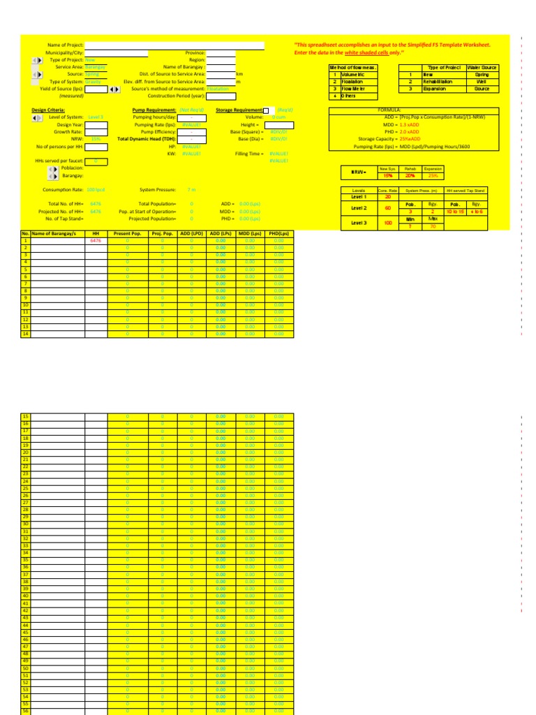 Sample SFS Spreadsheet | PDF | Plumbing | Water Supply