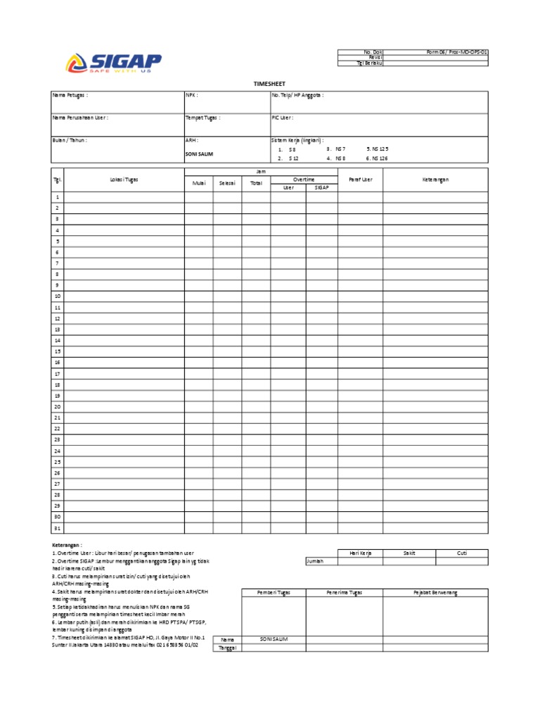 Timesheet dan Jadwal Kerja | PDF