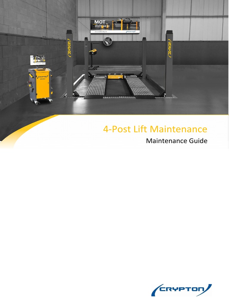 4-Post Lift Maintenance Schedule Guide | PDF | Elevator | Bearing ...