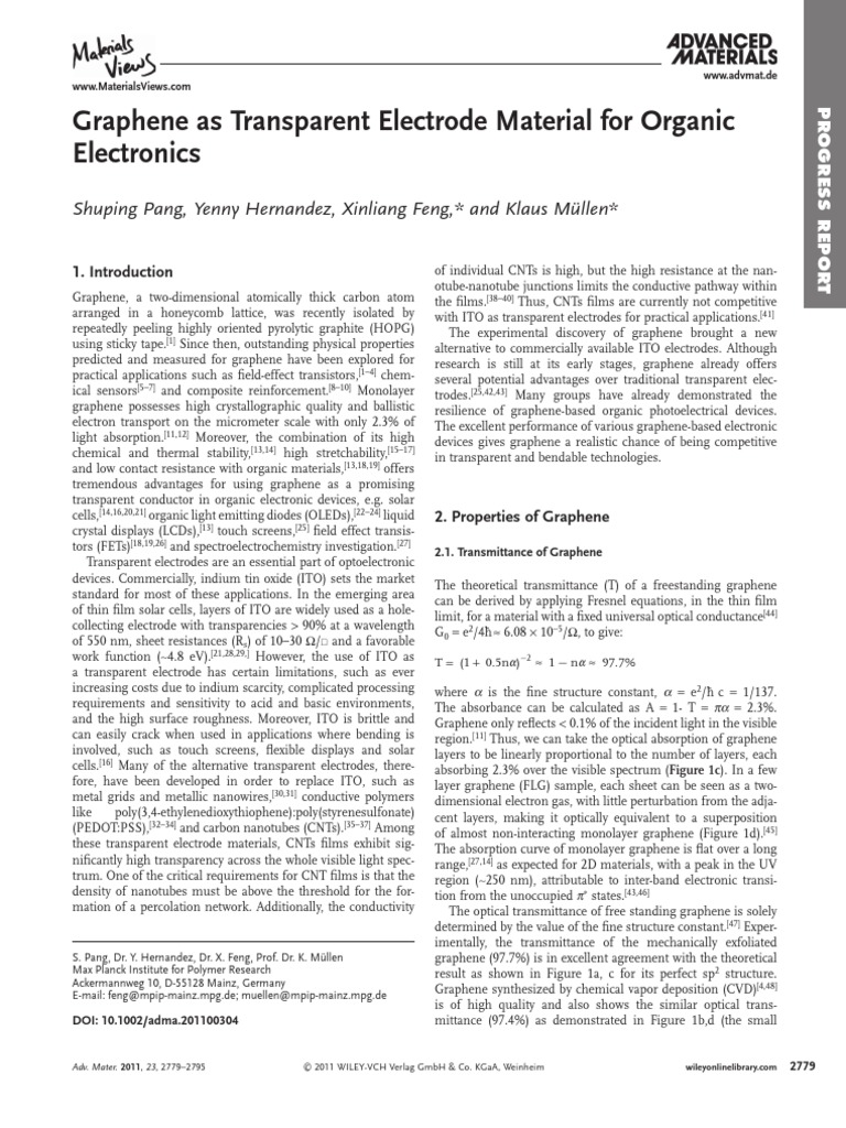 Graphene As Transparent Electrode Material For Organic Electronics ...