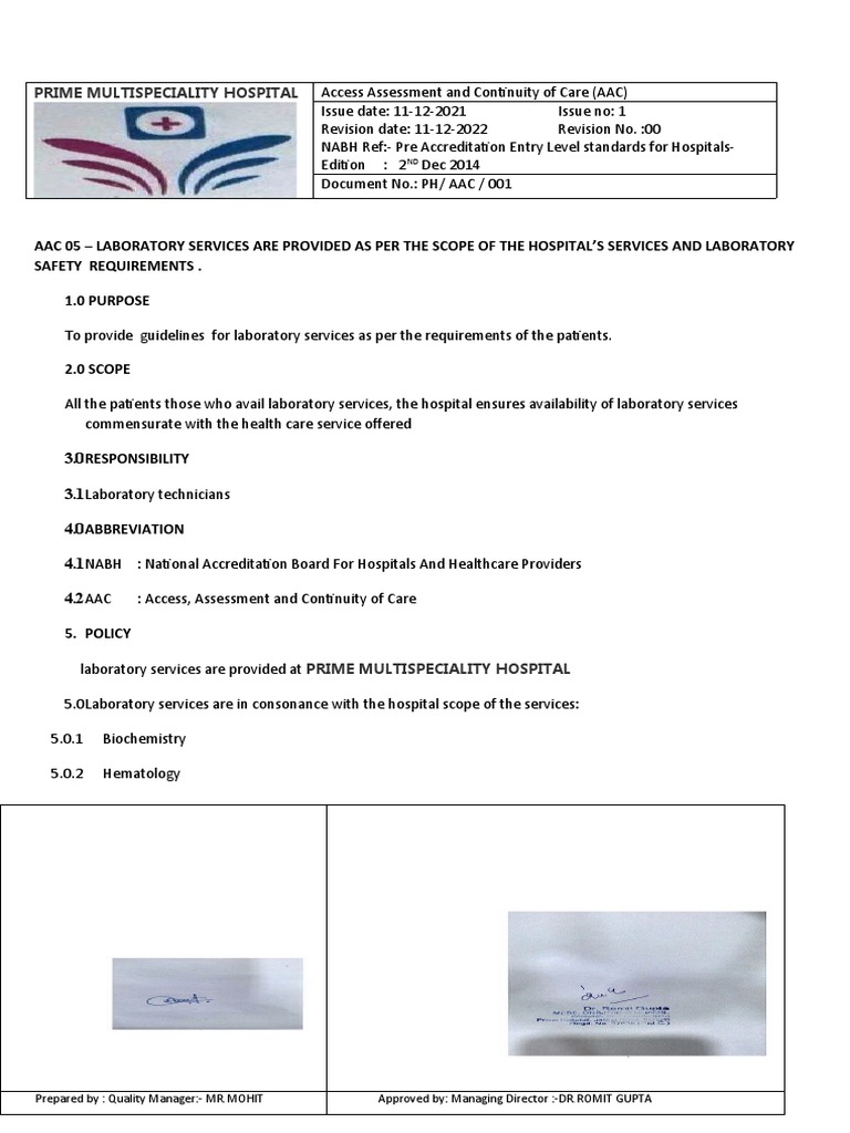 Laboratory Services Scope and Guidelines | PDF | Patient | Hospital