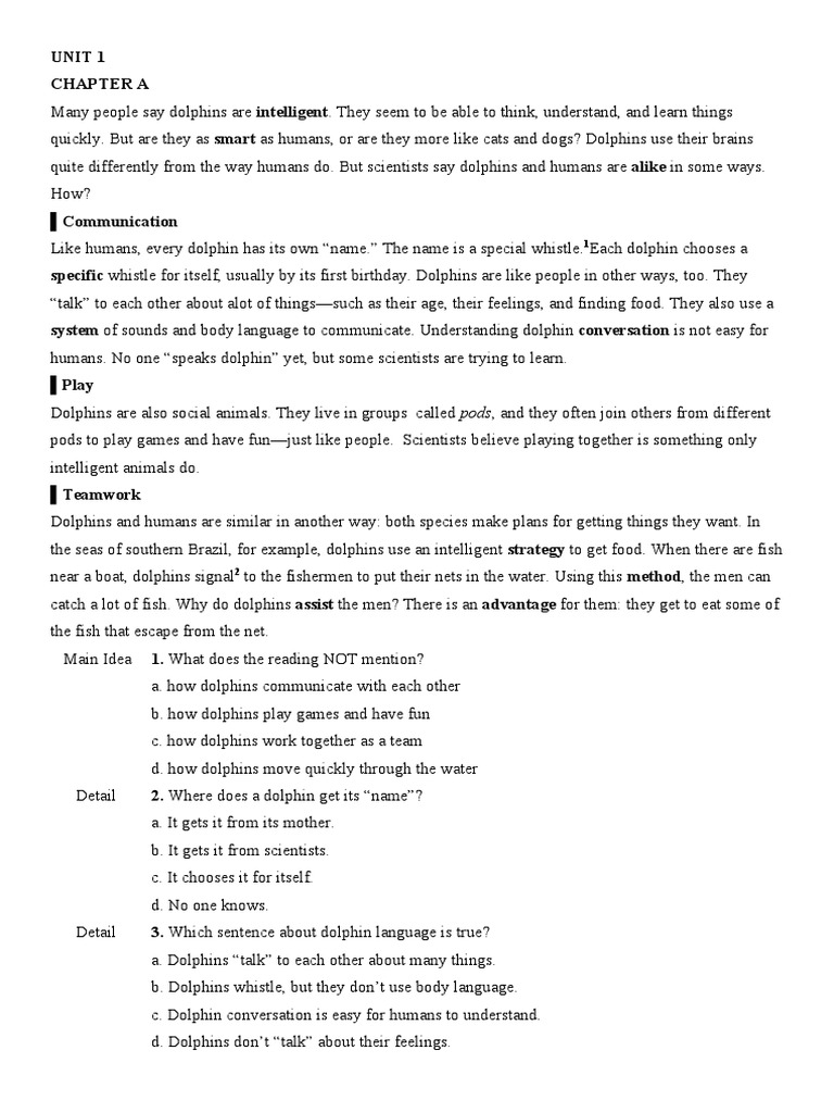 Unit 1 | PDF | Dolphin | Elephant